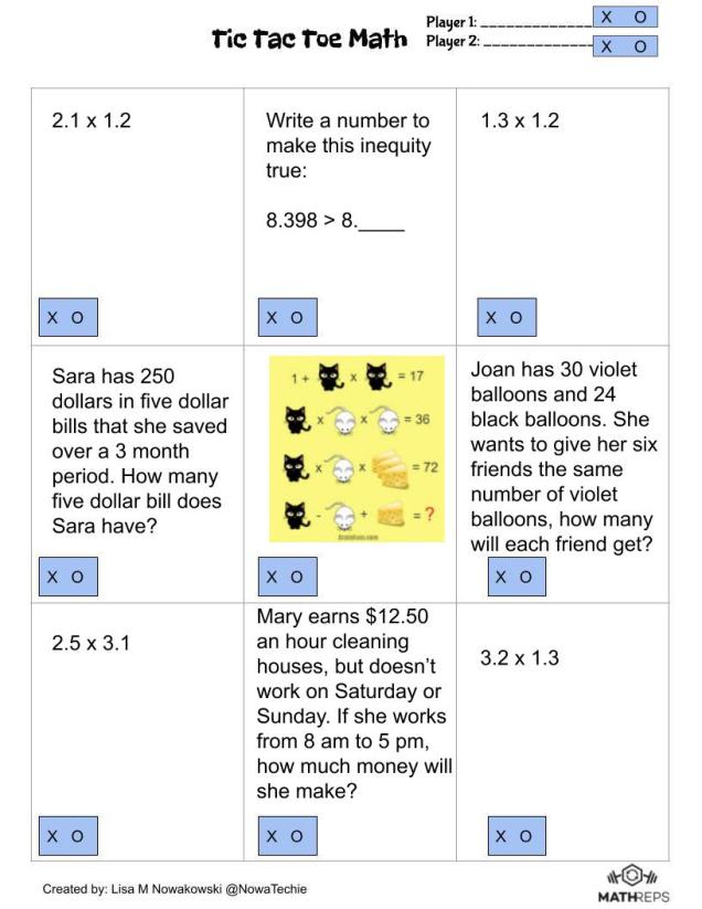 Tic Tac Toe Math – Nowa Techie