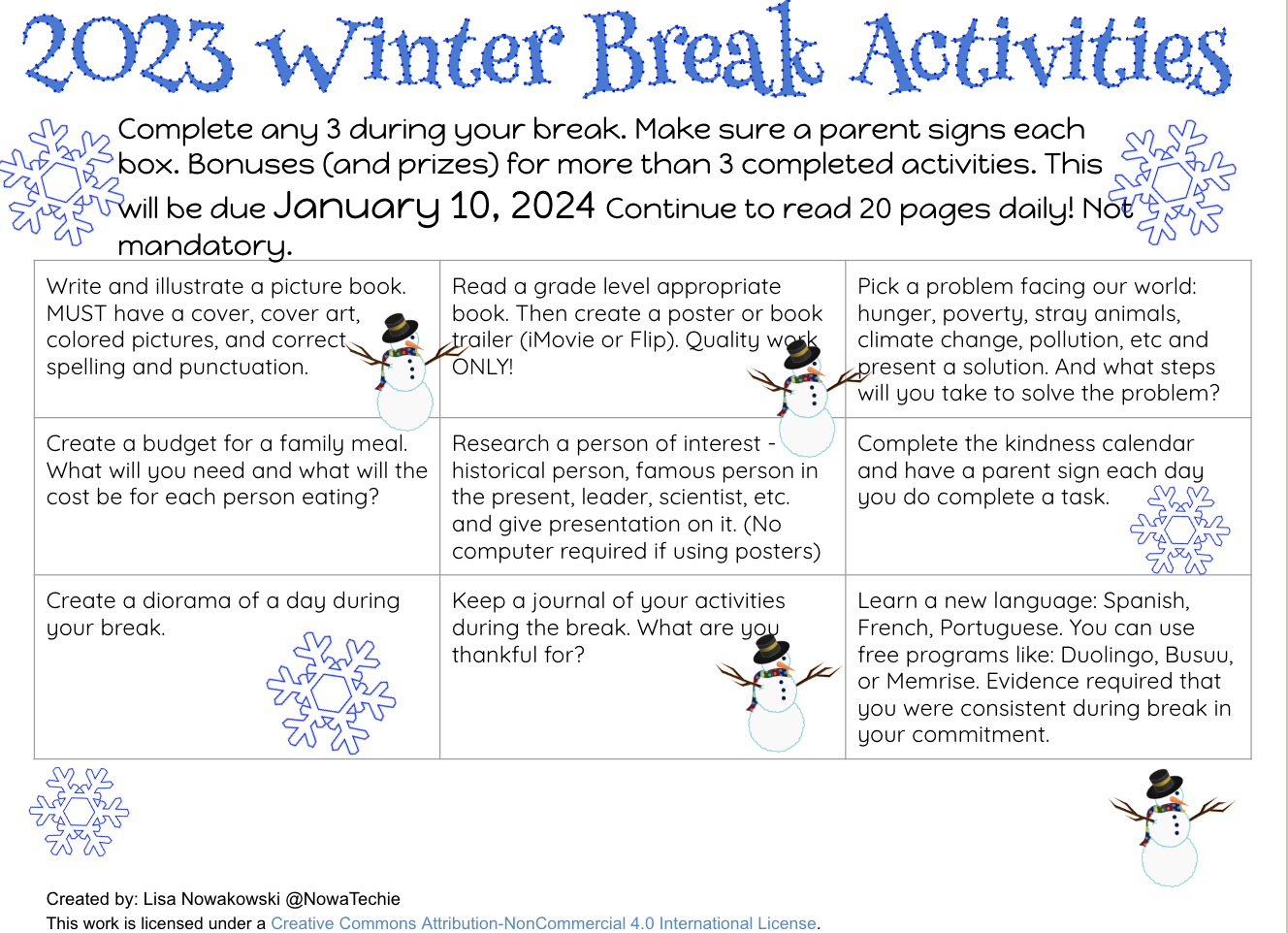 Winter Break Activities – Nowa Techie